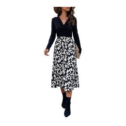 AFAZ New Trading UG Sommerkleid A-Linien-Kleid Dame Elegantes Patchwork Kleid mit langen Ärmeln