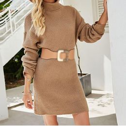 AFAZ New Trading UG Strickkleid Damen-Pullover-Strickkleid mit langen Ärmeln für Herbst und Winter