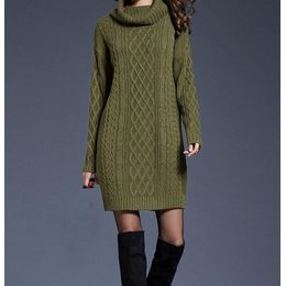 AFAZ New Trading UG Strickkleid Langes Strickkleid für Damen im Herbst und Winter in Armeegrün