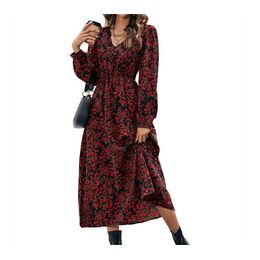 AFAZ New Trading UG Abendkleid A-Linien-Kleid Dame Schwarz-rot bedruckter langer Rock (Einzigartig gestaltetes Kleid) Geeignet für jeden Anlass