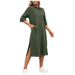 AFAZ New Trading UG Sommerkleid Damen kleid Langarm Hemdkleid Einreihiges Revers Anzugrock langes Hemd