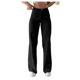 AFAZ New Trading UG Stretch-Jeans Damen Hohe Taille Weites Bein Gerade Denim Jeans Hose Cargohose