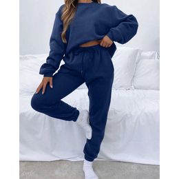 AFAZ New Trading UG Freizeitanzug Einfarbiges Rundhals-Sweatshirt-Set für Damen mit langen Hosen