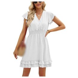 AFAZ New Trading UG Sommerkleid Gerafftes Kleid aus Chiffon mit Pompom und Rüschenärmeln