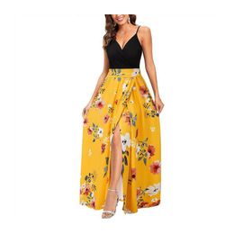 AFAZ New Trading UG Sommerkleid Damen Maxikleid V Ausschnitt Kleid Schlitz Elegant Freizeitkleid
