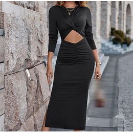 AFAZ New Trading UG Abendkleid Damen kleid Etui-Kleid Hohles einfarbiges V-Ausschnitt Freizeitkleider