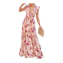 AFAZ New Trading UG Strandkleid Damen Blumenmuster Kleid Rückenfreies Kleid Maxikleid Kleid in A-Linie