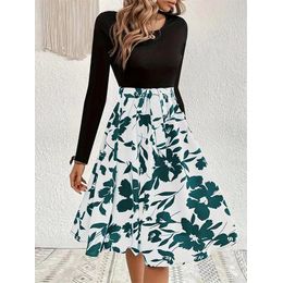 AFAZ New Trading UG Sommerkleid Jerseykleid Damen Modisches Damenkleid mit bunter Blumenpracht (Sommerliches Damenkleid mit Blumenmuster – Lässig und Stilvoll) Geeignet für jeden Anlass