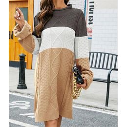 AFAZ New Trading UG Strickkleid Damen Pulloverkleid lockerer langer Pullover Langarm Etuikleid kleid