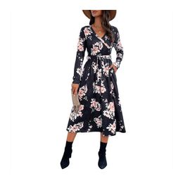 AFAZ New Trading UG Sommerkleid A-Linien-Kleid Damen Blumenmuster Damenkleid für einen frischen Look (Modisches Blütenmuster Kleid für Frauen) Geeignet für jeden Anlass