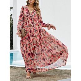 AFAZ New Trading UG Sommerkleid Jerseykleid Damen Modisches Blumenmuster Kleid für Frauen (Stilvolles Sommerkleid mit Blumenmuster für Damen) Geeignet für jeden Anlass
