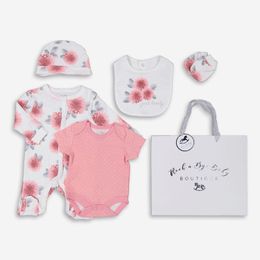 TK Maxx 5-teiliges weiß-rosafarbenes Babyset mit Geschenktasche