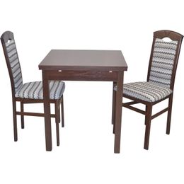 HOFMANN LIVING AND MORE Essgruppe Creto, (Spar-Set, 3-tlg., 1 Tisch, 2 Stühle), Stuhlgestell und Tischbeine aus Massivholz, Tisch mit 2 Ansteckplatten, braun