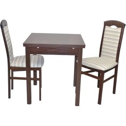 HOFMANN LIVING AND MORE Essgruppe Creto, (Spar-Set, 3-tlg., 1 Tisch, 2 Stühle), Stuhlgestell und Tischbeine aus Massivholz, Tisch mit 2 Ansteckplatten, braun