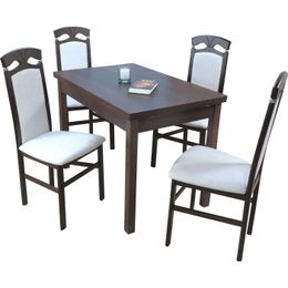 HOFMANN LIVING AND MORE Essgruppe Anthony, (Spar-Set, 5-tlg., 1 Tisch, 4 Stühle), Stuhlgestell und Tischbeine aus Massivholz, Tisch mit 2 Ansteckplatten, braun