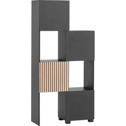 Schildmeyer Schieberegal Alexa, Breite variabel von 40 bis 70 cm, Türfront mit Akustikprint, grifflose Öffnung, schwarz