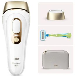 Braun Silk-expert Pro IPL PL5052, Haarentferner weiß/gold, inkl. Tasche + 2 Präzisionsaufsätze + Venus Rasierer Stufen: 10 Stufen Stromversorgung: Netzbetrieb Aufsätze: Standard- und breiter Aufsatz Körperzonen: Arme, Beine, Gesicht, Hals, Rücken, Brust, Bikinzone, Achselhöhle