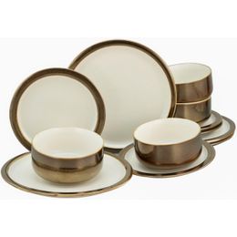 Creatable Teller-Set Modern Industrial (12-tlg), 4 Personen, Steinzeug, Service, Spezialglasur, glänzende Sprenkel, 12 Teile, für 4 Personen, goldfarben|weiß