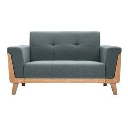 Miliboo Skandinavisches Sofa 2-Sitzer aus graugrünem Stoff und hellem Holz FJORD