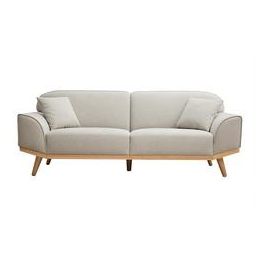 Miliboo Skandinavisches Sofa aus beigem Stoff mit Samteffekt und hellem Holz 3-Sitzer FREEMA
