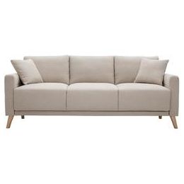 Miliboo Sofa aus beigem Stoff und hellem Holz 3-Sitzer MUNIK
