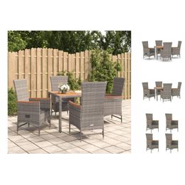 vidaXL Garten-Essgruppe 5-tlg Garten-Essgruppe mit Kissen Grau Polyrattan Sitzgruppe Stühle