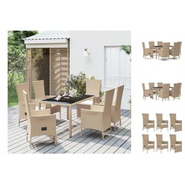 vidaXL Garten-Essgruppe 7-tlg Garten-Essgruppe mit Kissen Beige Polyrattan Sitzgruppe Stühle