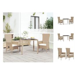 vidaXL Garten-Essgruppe 3-tlg Garten-Essgruppe mit Kissen Beige Polyrattan Sitzgruppe Stühle