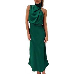 AFAZ New Trading UG Abendkleid Damen Elegant Ärmellos Neckholder Sommer Hochzeit Lang Abendkleider Knielang A-Line Dünner Langarm Festliche Kleid mit Gürtel