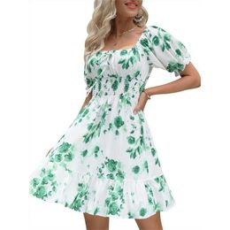 AFAZ New Trading UG Sommerkleid Sommerkleid Damen Blumen Tunika Kleid Damen Kurz Schulterfreies Kleid Volantkleider Damen Boho Strandkleider