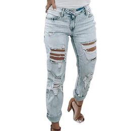 ZWY Ankle-Jeans Modische Slim-Fit-Jeanshose mit Rissen für Damen (Zerrissene Slim-Fit-Jeans für Damen mit hoher Taille) Jeans mit elastischem Bund