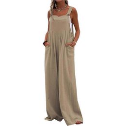 KIKI Jumpsuit Damen Jumpsuits Baggy Sommer Latzhose Overalls mit Tasche Ärmellos