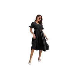 RUZU UG Volantkleid Kurzarm Kleid mit V-Ausschnitt und Schichten aus zartem Chiffon