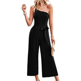 KIKI Jumpsuit Jumpsuit Damen Sommer One Shoulder Träger V Ausschnitt Lang Overall