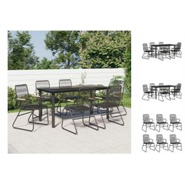 vidaXL Garten-Essgruppe 7-tlg Garten-Essgruppe Schwarz PVC-Rattan Sitzgruppe