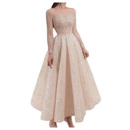 RUZU UG Abendkleid Damen Langärmliges Schmal Geschnittenes Midikleid mit Pailletten