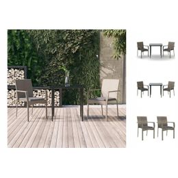 vidaXL Garten-Essgruppe 3-tlg Garten-Essgruppe mit Kissen Schwarz und Grau Polyrattan Sitzgrup