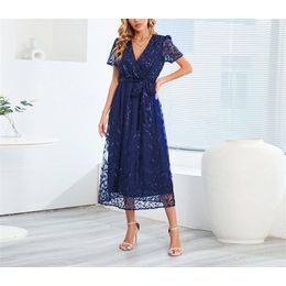 AFAZ New Trading UG Sommerkleid Damenkleid aus besticktem Netzstoff aus heller Seide Elegantes und modisches einfarbiges Slim-Fit-Damenkleid
