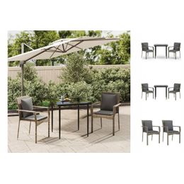 vidaXL Garten-Essgruppe 3-tlg Garten-Lounge-Set mit Kissen Schwarz Grau Polyrattan