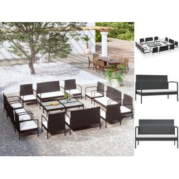 vidaXL Garten-Essgruppe 16-tlg Garten Lounge Set mit Auflagen Polyrattan Schwarz Sitzgruppe Se