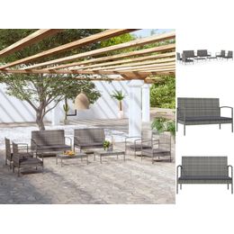 vidaXL Garten-Essgruppe 8-tlg Garten Lounge Set mit Auflagen Polyrattan Grau Sitzgruppe Set Lo