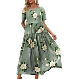 Opspring Druckkleid Damen Kleider Freizeit Lose Sommerkleid Lang Boho Maxikleid