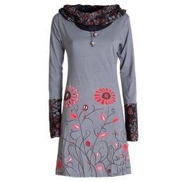 Vishes Jerseykleid Blumen-Kleid Langarm-Shirtkleid Schal-Kleid Baumwollkleid Goa