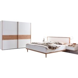 Schlafzimmer-Set fresh to go "Skagen" Schlafzimmermöbel-Sets Gr. B/H/T: 288 cm x 96 cm x 210 cm, mit Holz Kopfteil, B/H: 180 cm x 200 cm, weiß (weiß, abgesetzt hickory, oak, nachbildung) Komplett Schlafzimmer