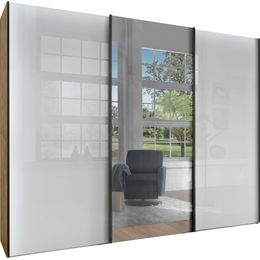 Schwebetürenschrank Wiemann "Monaco" Schränke Gr. B/H/T: 295,2 cm x 236 cm x 67 cm, 3 St., weiß (bianco, eiche, nachbildung, glas weiß, kristallspiegel) Schranksysteme und Schrankserien