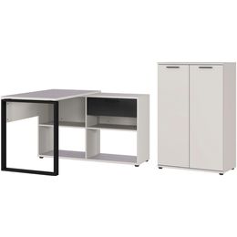 Büro-Set Germania "Fenton" Arbeitsmöbel-Sets Gr. H/T: 120 cm x 117 cm, Türdämpfung-Schreibtisch gespiegelt montierbar, beige (kaschmir, schwarz) Büromöbel-Sets