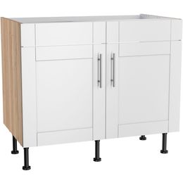 Spülenschrank Optifit "Ahus" Schränke Gr. B/H/T: 100 cm x 87 cm x 58,4 cm, 2 St., braun (weiß matt, wildeiche nachbildung) Spülenschränke