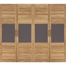 Drehtürenschrank Home Affaire "Chamara" Schränke Gr. B/H/T: 246 cm x 218 cm x 65 cm, 4-türig mit einem mittleren Glaseinsatz, 4 St., Basisausführung, beige (natur) Drehtürenschrank Kleiderschrank Drehtürenschränke