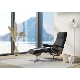 Fußhocker stressless "View" Hocker Gr. B/H/T: 57 cm x 43 cm x 47 cm, Leder PALOMA, Cross Base Eiche, grau (rock paloma) Fußhocker