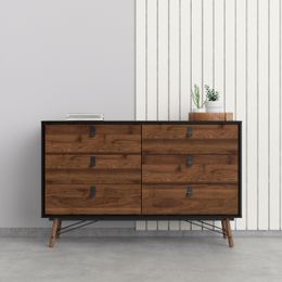 Kommode Home Affaire "Ry" Sideboards Gr. B/H/T: 150,3 cm x 94,8 cm x 40,1 cm, 6, braun (schwarz matt, walnuss) Schubladenkommode Schubladenkommoden mit 6 Schubladen, Massivholzbeine, auch in anderen Größen